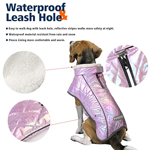 Dog Winter Coat, Christmas Dog Jacket with Trench Coat Collar Design, Waterproof Dog Sweater with Harness Hole & Reflective Stripes, Warm Pet Vest for Small Medium Extra Large Dogs (Purple, M)