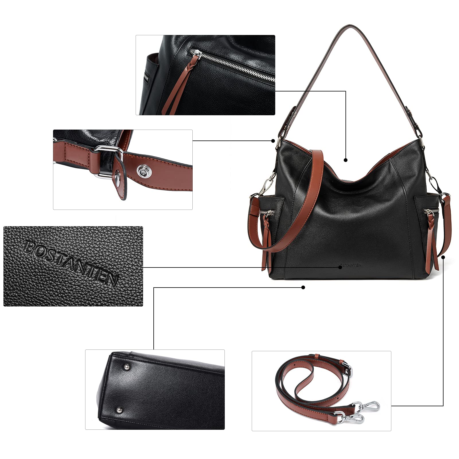 BOSTANTEN Genuine Leather Hobo Handbags Small Wristlet Purses