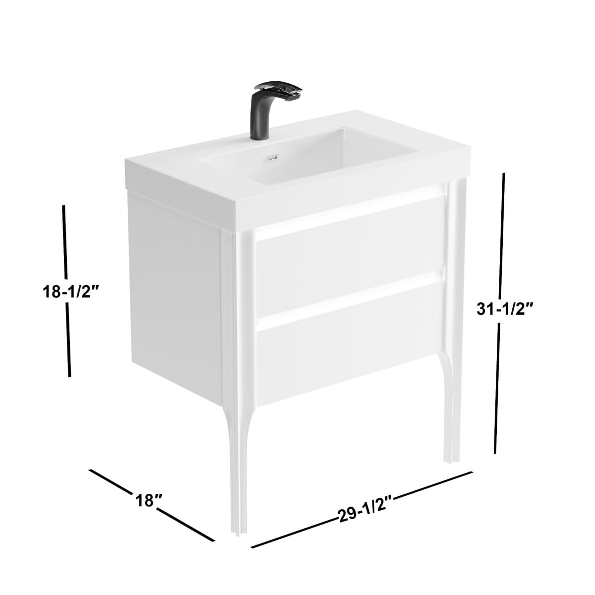 Dowell 023 01 LED 24&30" Water Proof Bathroom Vanity&Resin Sink Set 18" D (30")