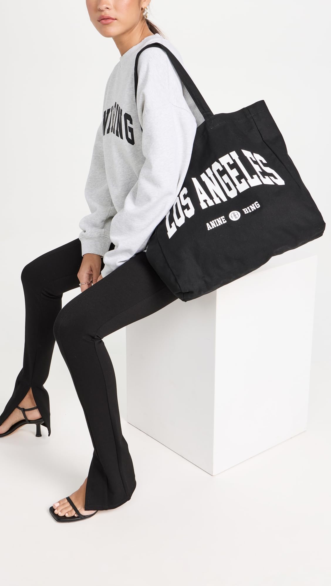 ANINE BING Women's Remy Canvas Tote, Black, One Size