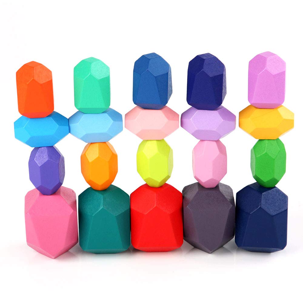 Heamuy Stacking Building Balancing Game Colored Pine Wood Stone Stacking Educational Puzzle Toys for KidsHeamuy Toddlers Preschool Learning Supplies