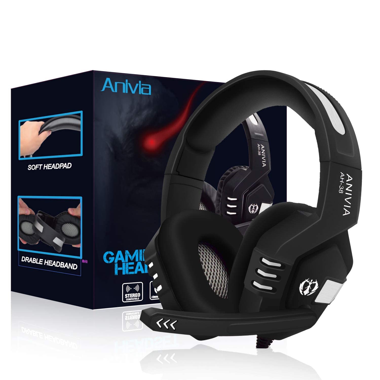 Anivia Wired Stereo Gaming Headset, Over Ear Noise Isolating Headphones with Microphone for PS4//PC/Mac/Smartphones/Tablets/Laptop