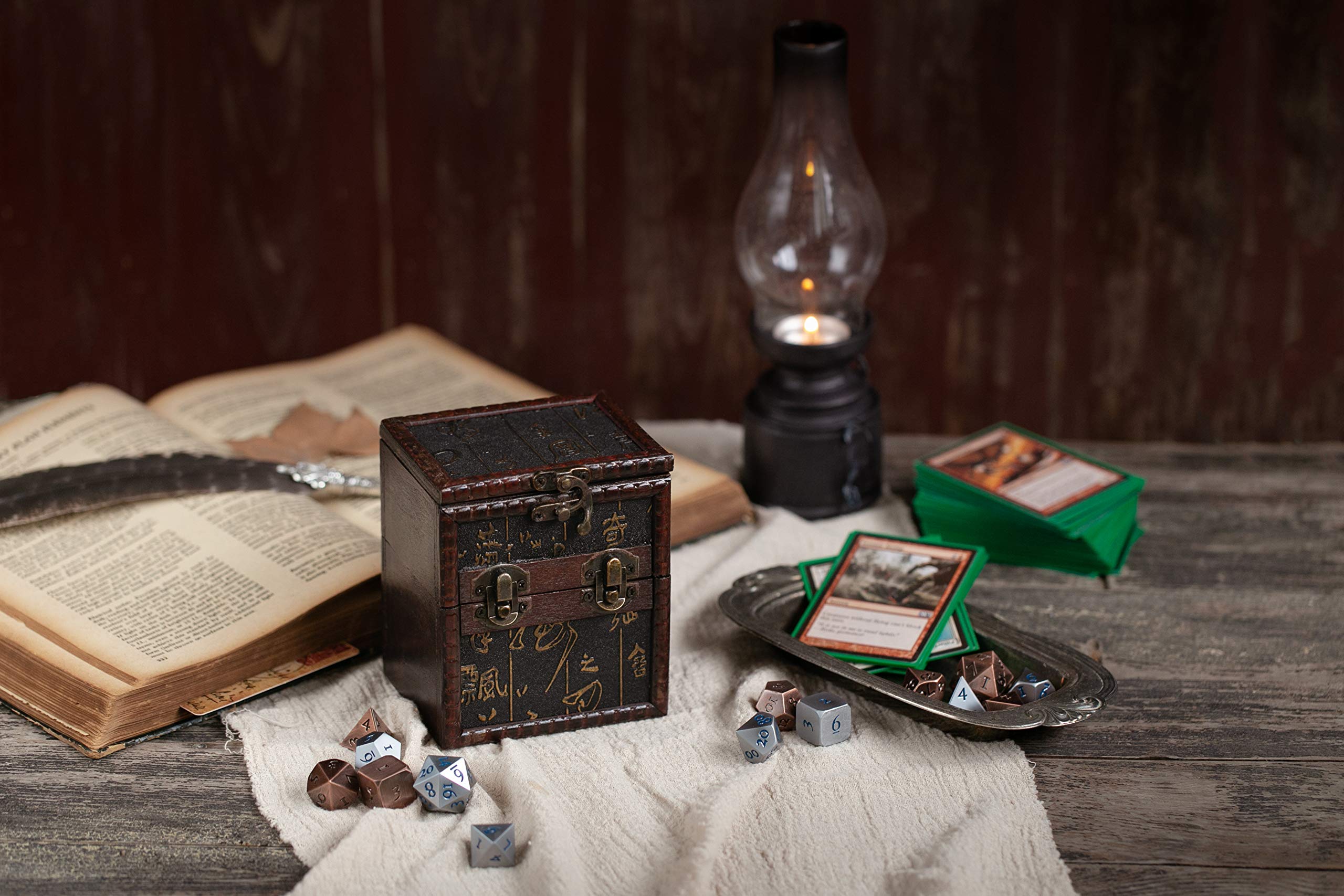 KakapopoTCG Elven Vault (Ancient Runes) Wood Deck and Counter Box Protector Sleeve Storage Trading Cards TCG MTG Magic FaB YGO EDH Commander Box FaB TCG PTCG Dice Box