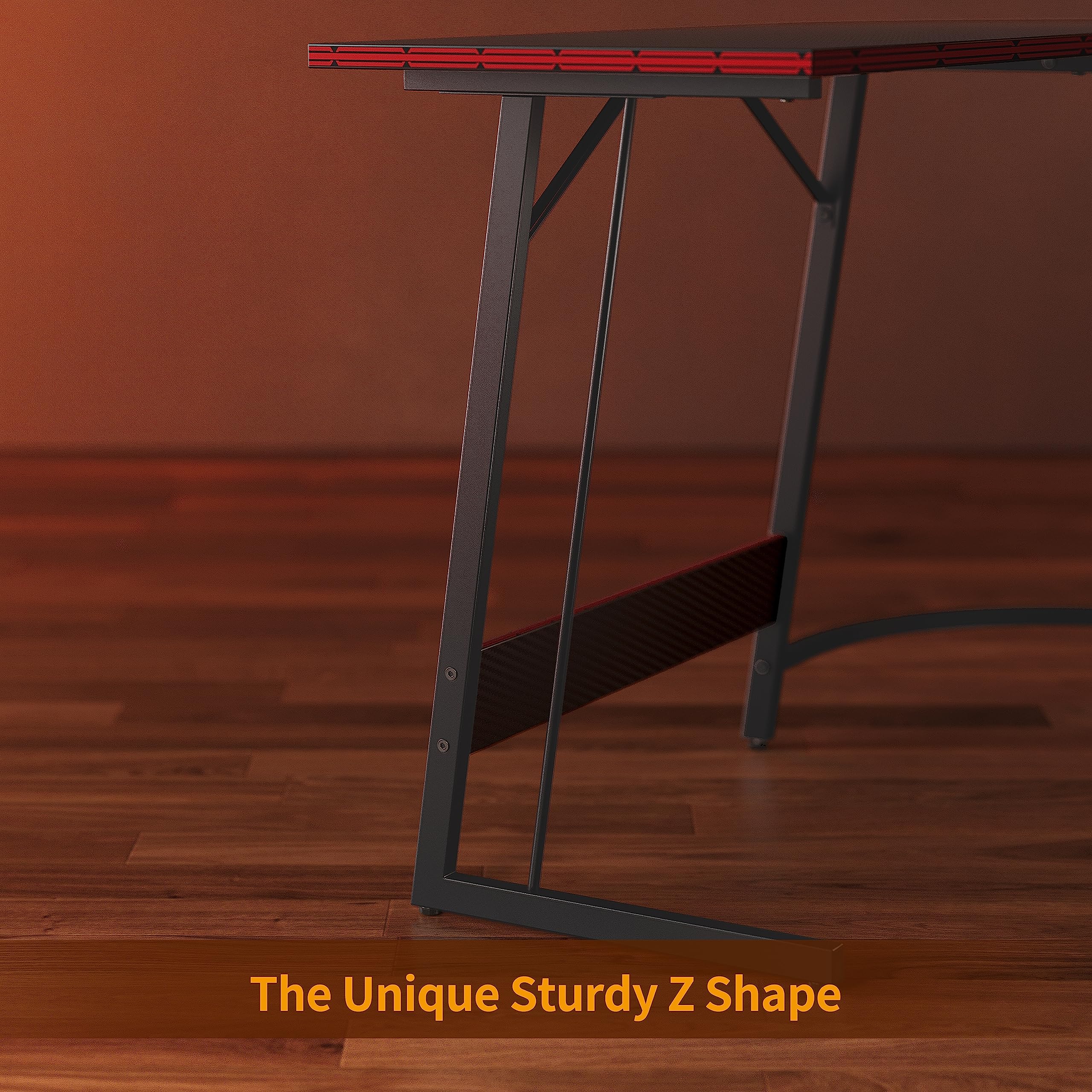 BANTI L Shaped Gaming Computer Office Desk, 47" Corner Desk with Monitor Stand for Home Office Study Writing Workstation, Black Carbon Fiber