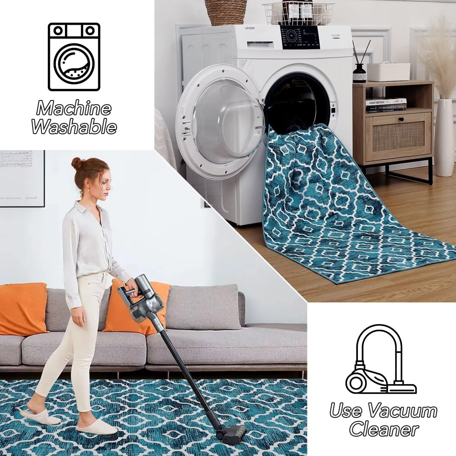 ROYHOME Area Rug 8x10 Living Room Rugs Machine Washable Rug Moroccan Rug Geometric Neutral Floor Carpet Soft Low Pile Stain Resistant Large Rug for Bedroom Under Dining Table Home Office