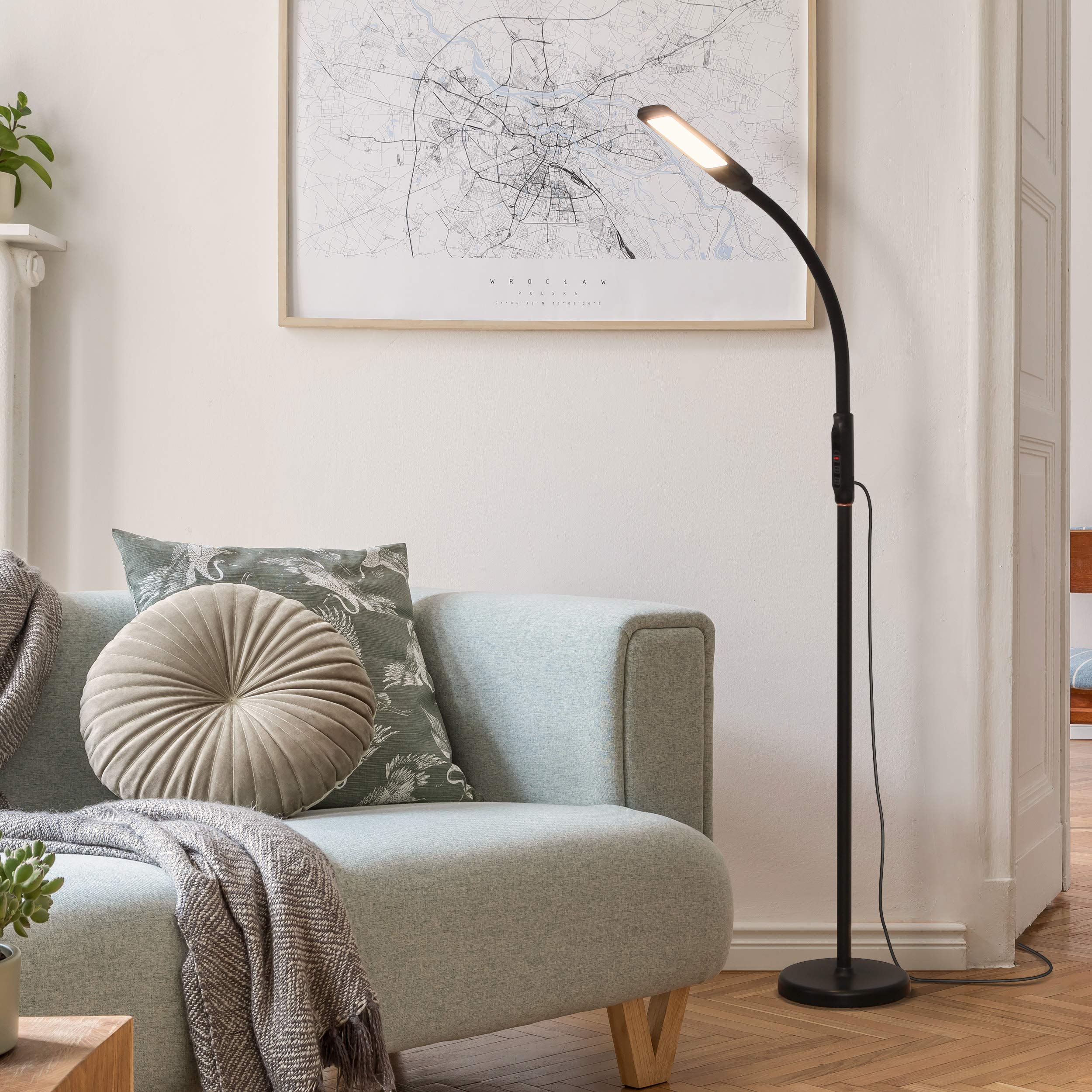 Brightech LED Litespan Vista 3-in-1 Desk Lamp for Living Rooms, LED Floor Lamp, Tall Lamp with Remote Control, Work Light for Documents, Standing Lamp with Flexible & Adjustable Gooseneck