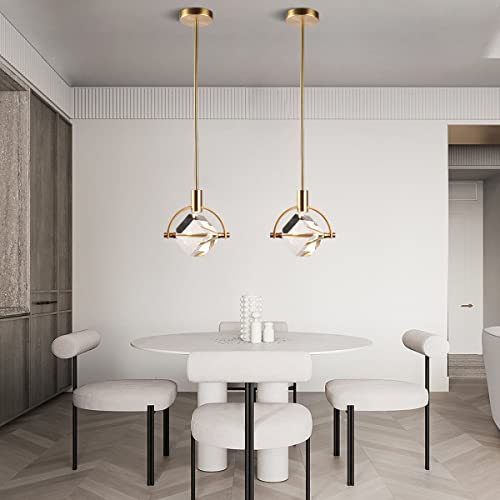Camastar Brass Pendant Light, Cube Crystal Pendant Light Fixture for Kitchen Island, Modern Small Pendant Ceiling Dimmable Light for Dining Room, Vanity Pendant Haging Light for Bedroom