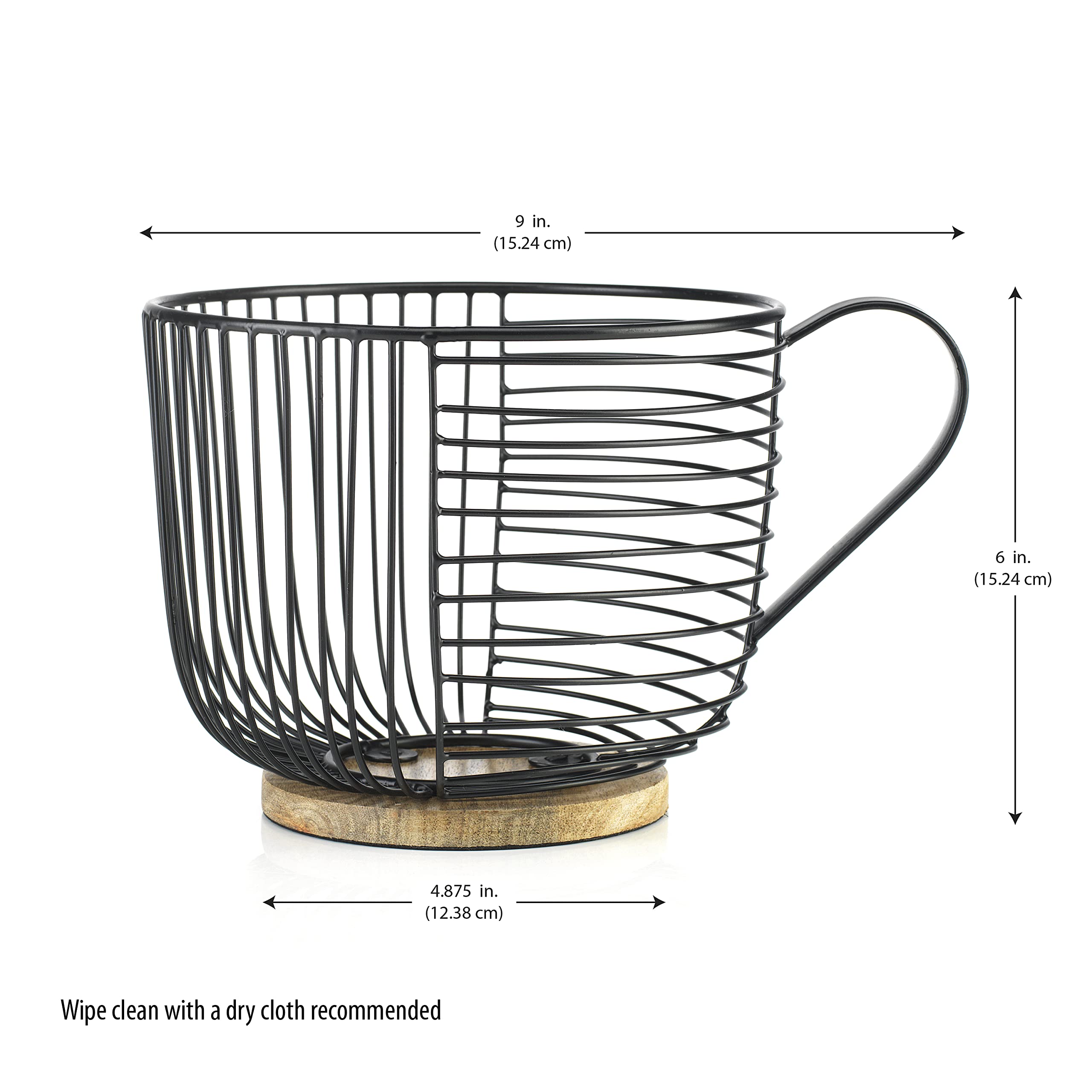 Coffee Pod Holder - Large Capacity Black Wire Kup Storage with Wooden Base - Modern Coffee Basket Decor for Kitchen Countertop for Pods & Espresso Capsules