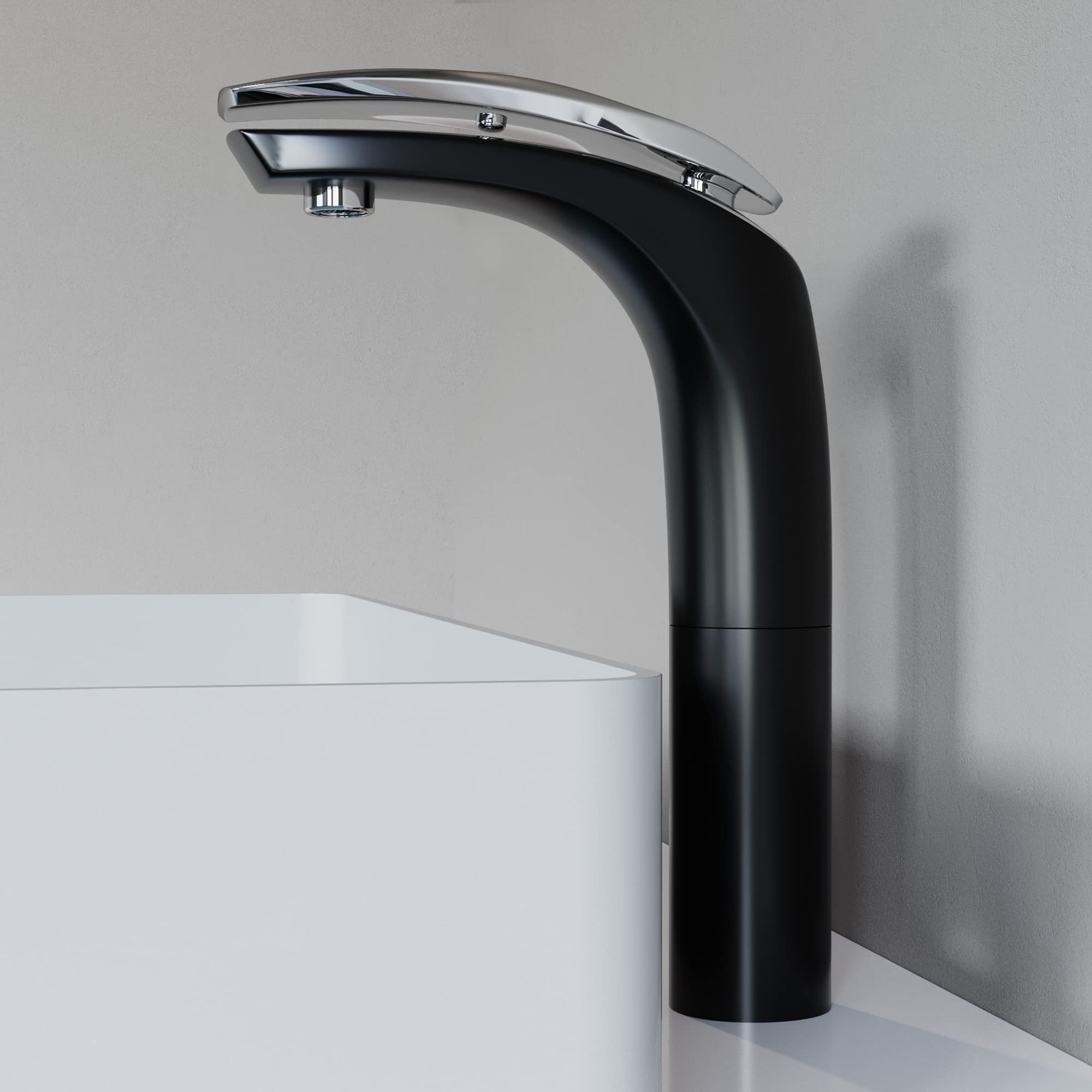 Dowell Modern Tall Vessel Sink Faucet - Single Handle, One Hole Bathroom Vanity Faucet,Chrome/Black 8001 018 10