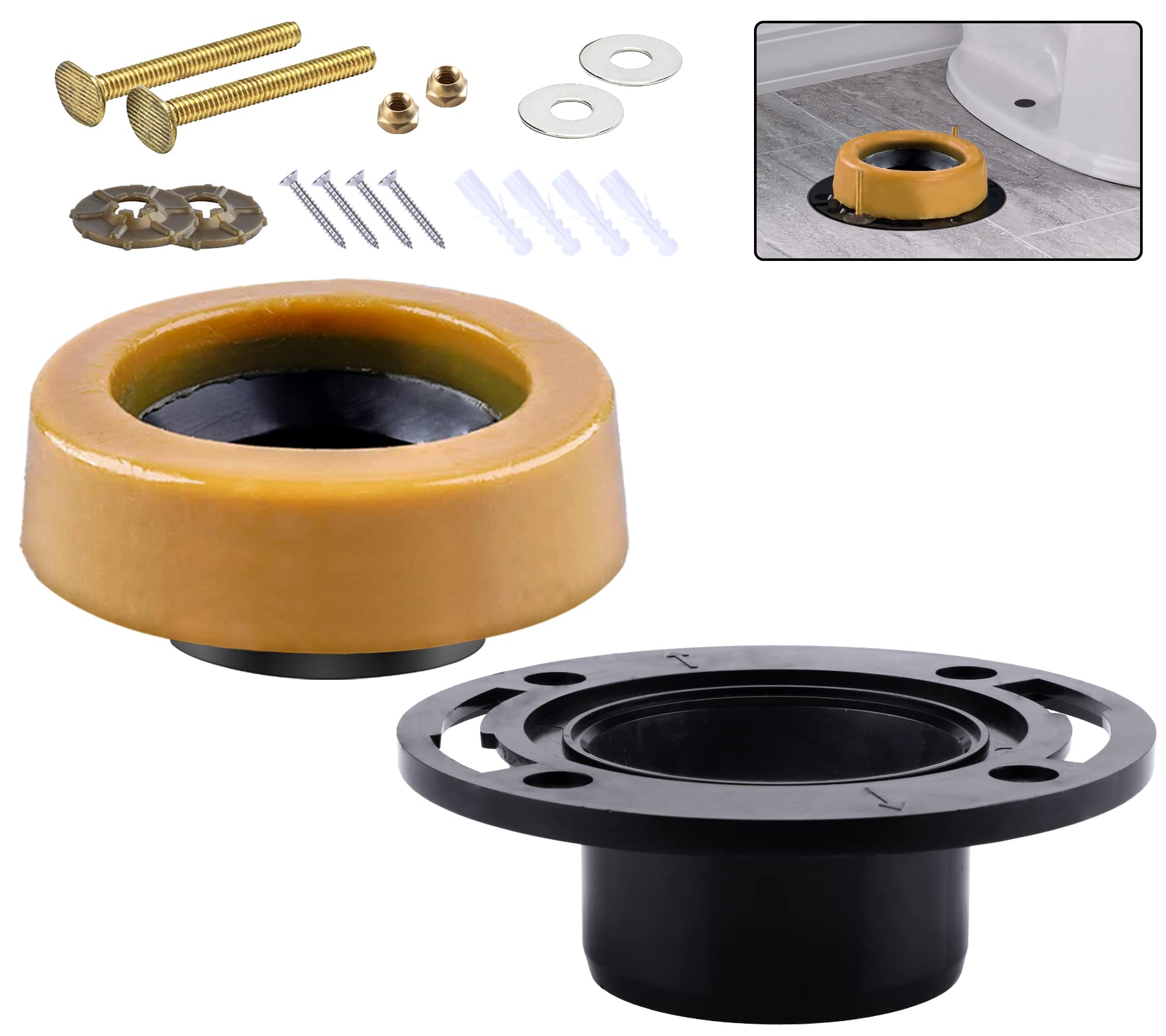boeemi Toilet Flanges and Wax Rings for Toilets with Extended Flanges and Extra Thick Wax Rings for Floor Exit Toilets New Installation or Reinstallation 4" Waste Line for Plumbing Below Floor