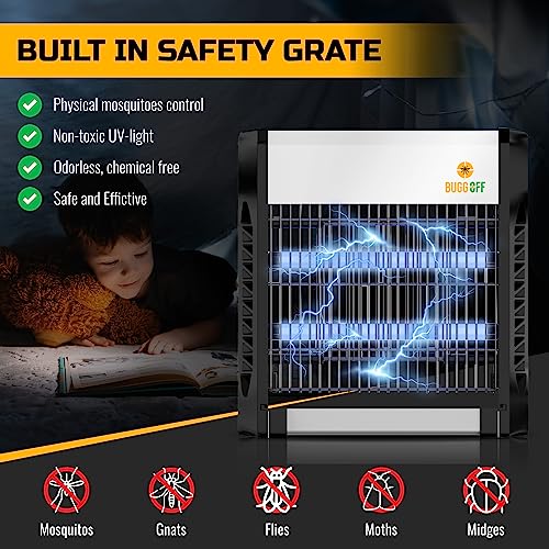 BUGGOFF Black Modern Indoor Electric Bug Zapper, 2000 SQFT Coverage, 3500 Volts of Stunning Power, 40 Watts, Kills Mosquitos Gnats, Flys & More. 10 Year Warranty, X2 Free Replacment Bulbs