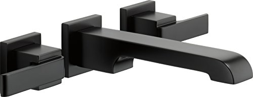 Delta Faucet Ara Wall Mount Faucet, Matte Black Bathroom Faucet, Wall Mount Bathroom Faucet 3 Hole, Widespread Bathroom Faucet, Matte Black T3567LF-BLWL