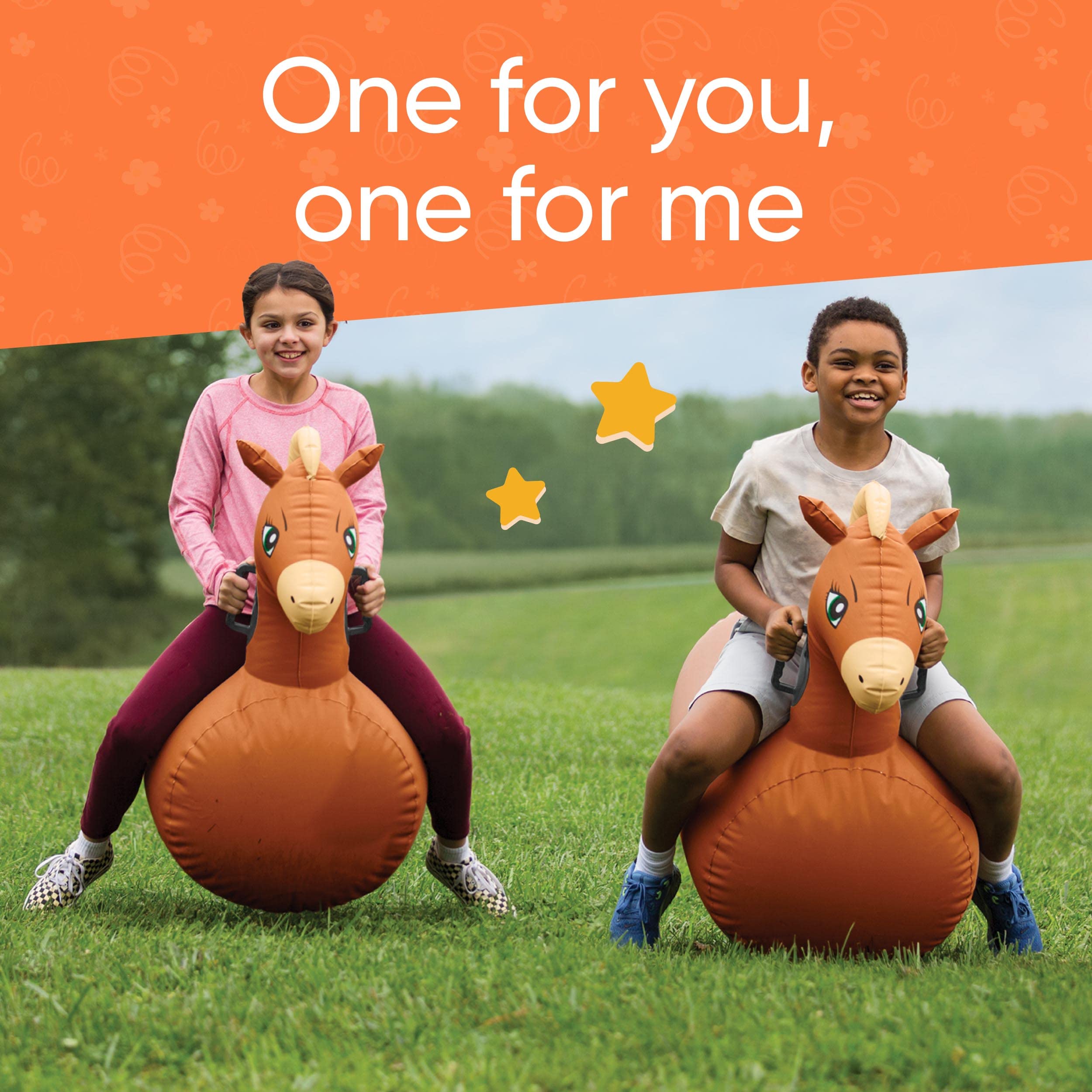 HearthSong Hop 'n Go Inflatable Bouncing Ride-On, 48" L x 20" W x 36" H, Set of 2, Outdoor Play, Ages 5 and Up, Horses