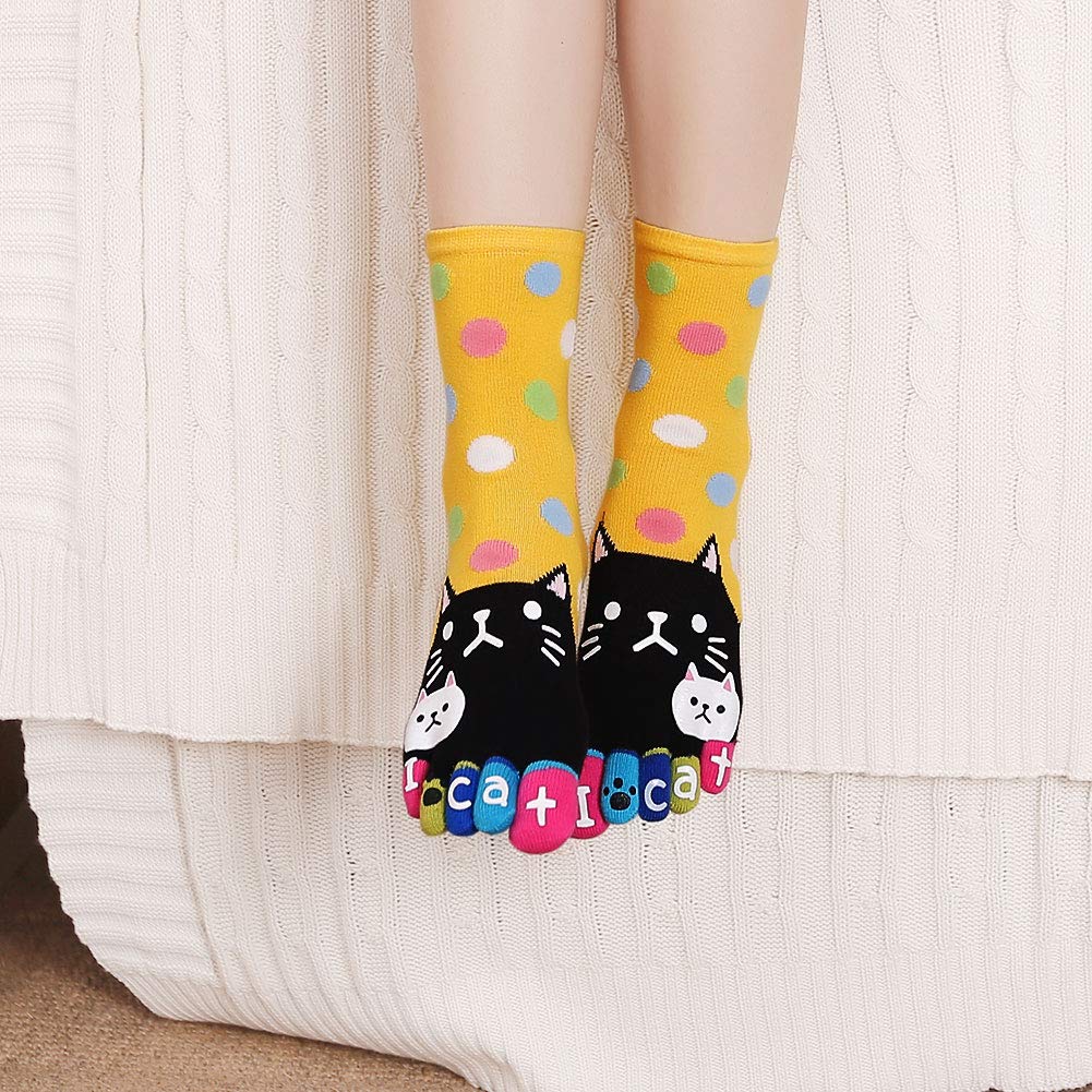 Artfasion Women's Toe Socks Cotton Comfy Low Cut Ankle with Reinforced Heel and Toe Crew Socks for Ladies