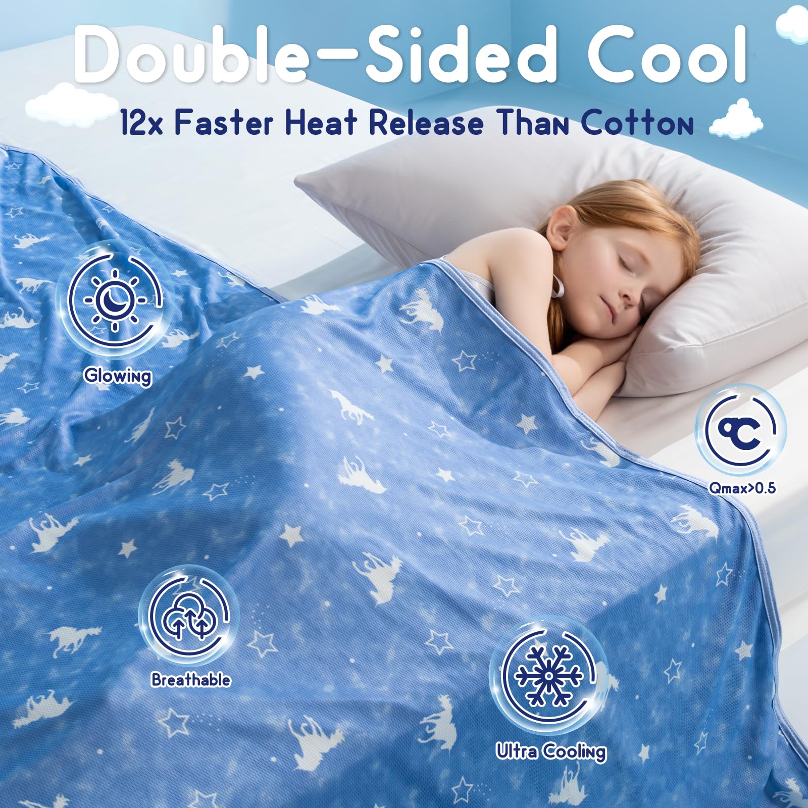 Elegear Kids Cooling Blanket for Hot Sleeper, Glow in The Dark Blanket As Gifts for Girls Boys, Q-Max>0.5 Arc-Chill 3.0 Cool Fabric Keep Body Cool, Soft Summer Cold Blanket for Sleeping 51" x 67"