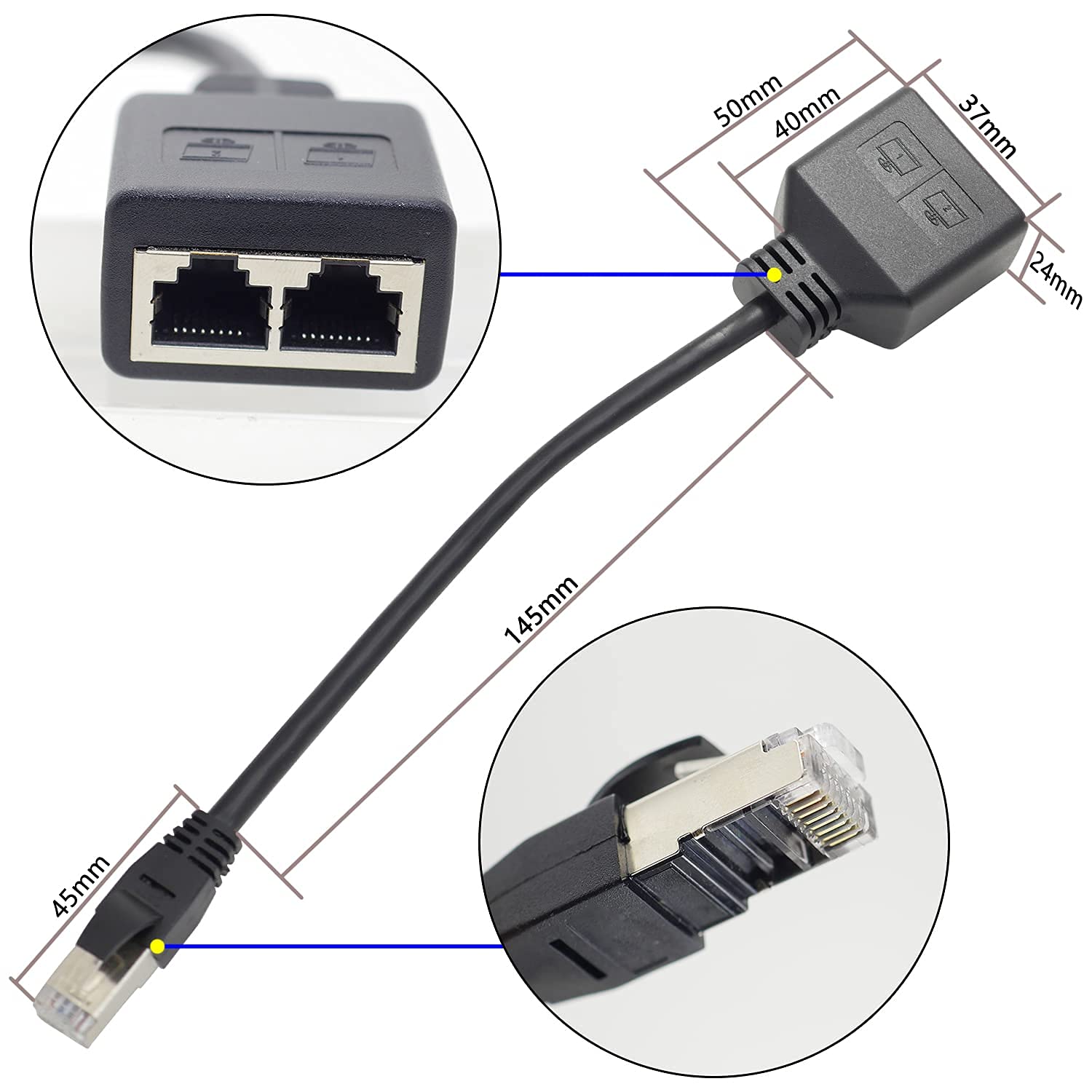 LYMGS RJ45 Ethernet Cable Splitter Network Adapter, NOT Router, 1 Male to 2 Female LAN Ethernet LAN Network Extension Splitter Cable 8-Pin Adaptor with 145mm Line