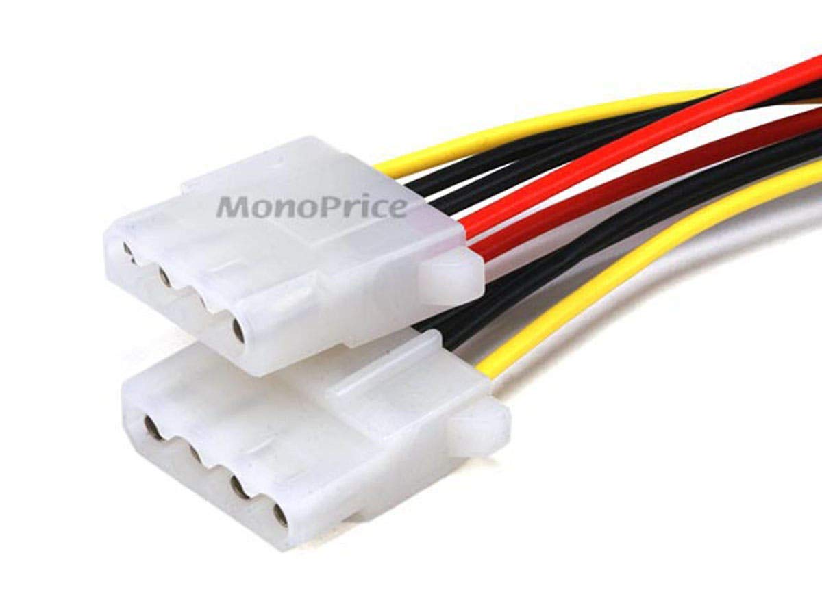 Monoprice Molex (5.25 Male) / Molex(2X 5.25 Female) Power Splitter Cable - 8in