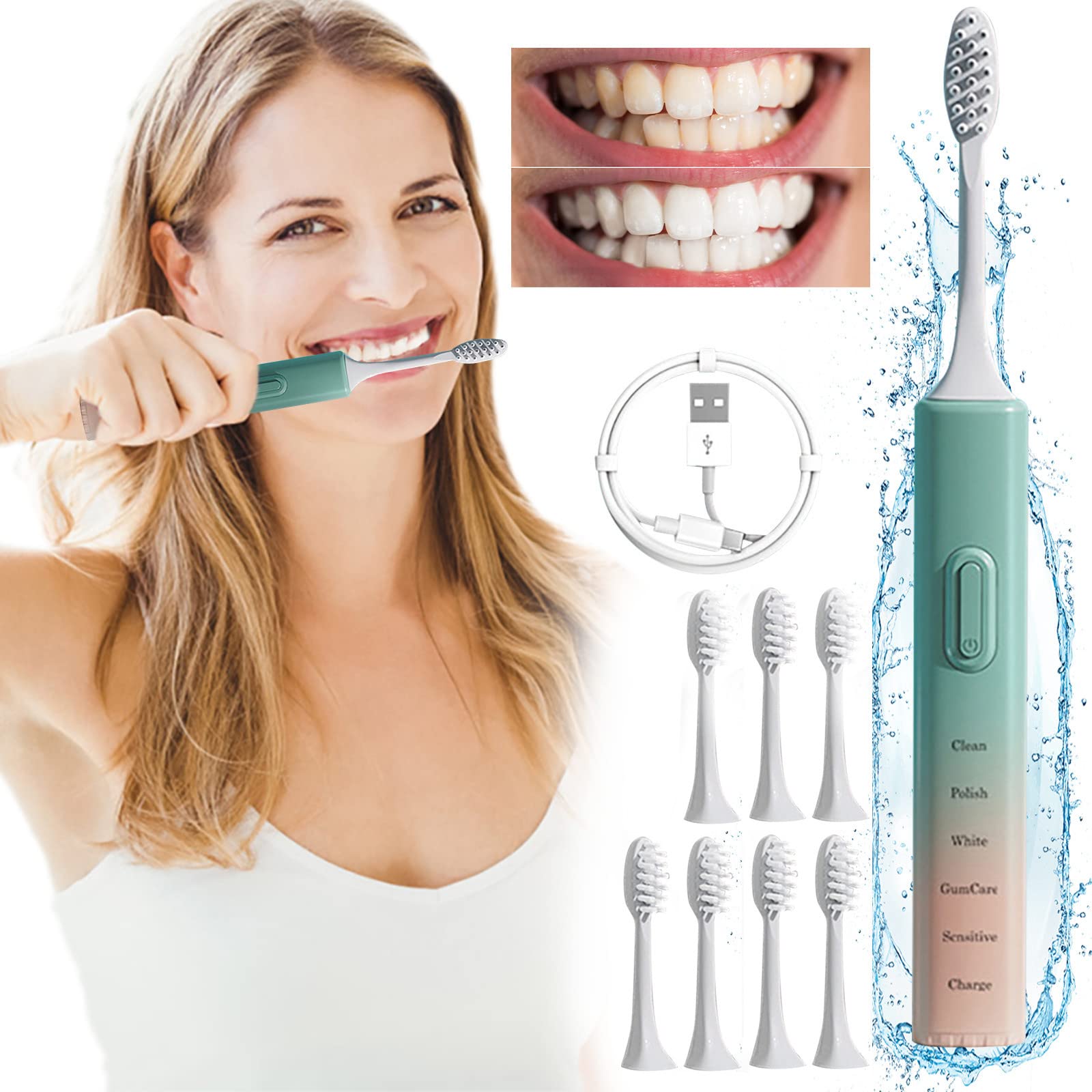 Electric Toothbrush for Adults, 8 Brush Heads Sonic Electric Toothbrushes, 5 Modes Power Rechargeable Toothbrushes for Deep Clean, 5 Hours Charge Last 180 Days