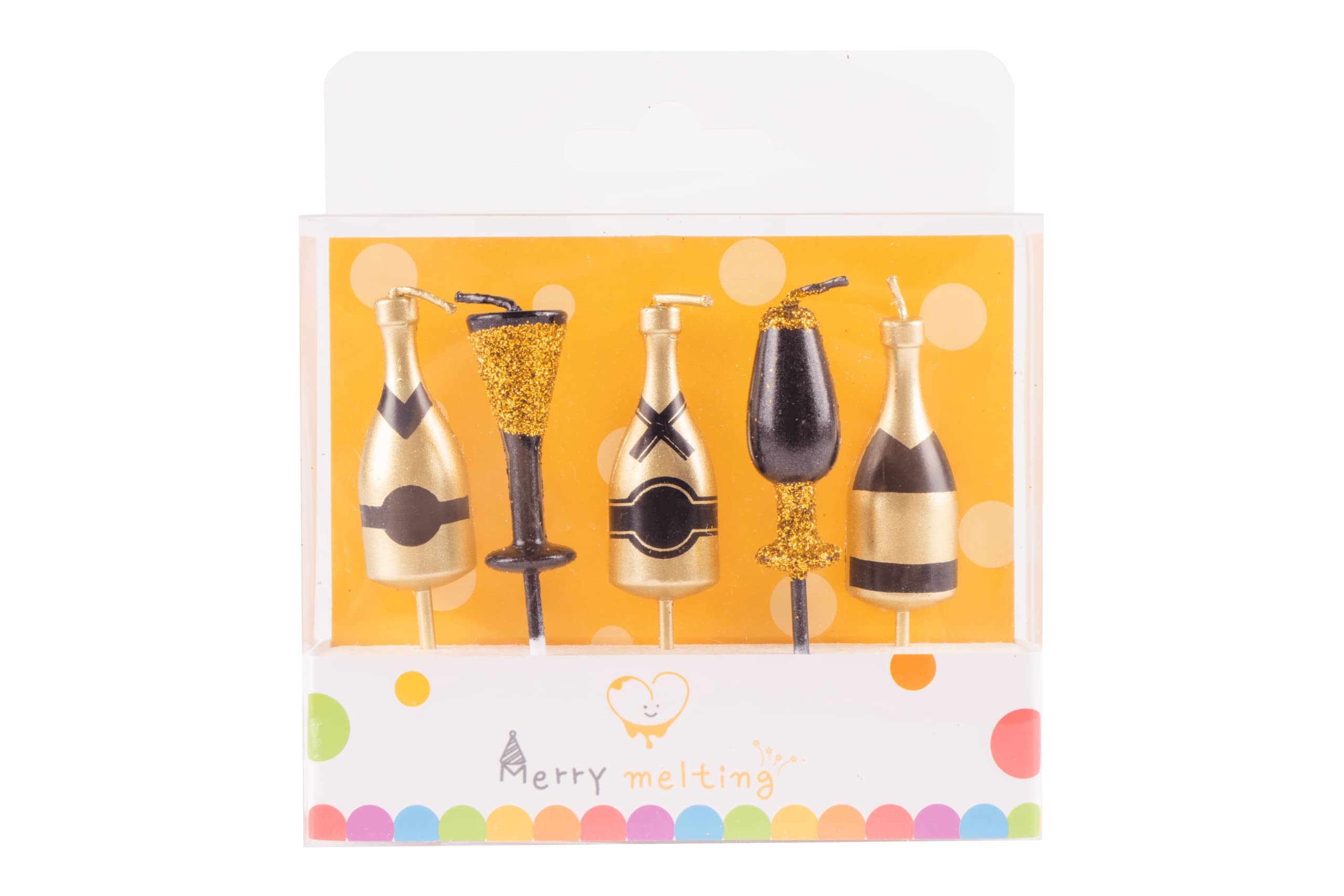Merrymelting Birthday Candle for Cake Topper (Champagne Bottles Birthday Candle), Gold