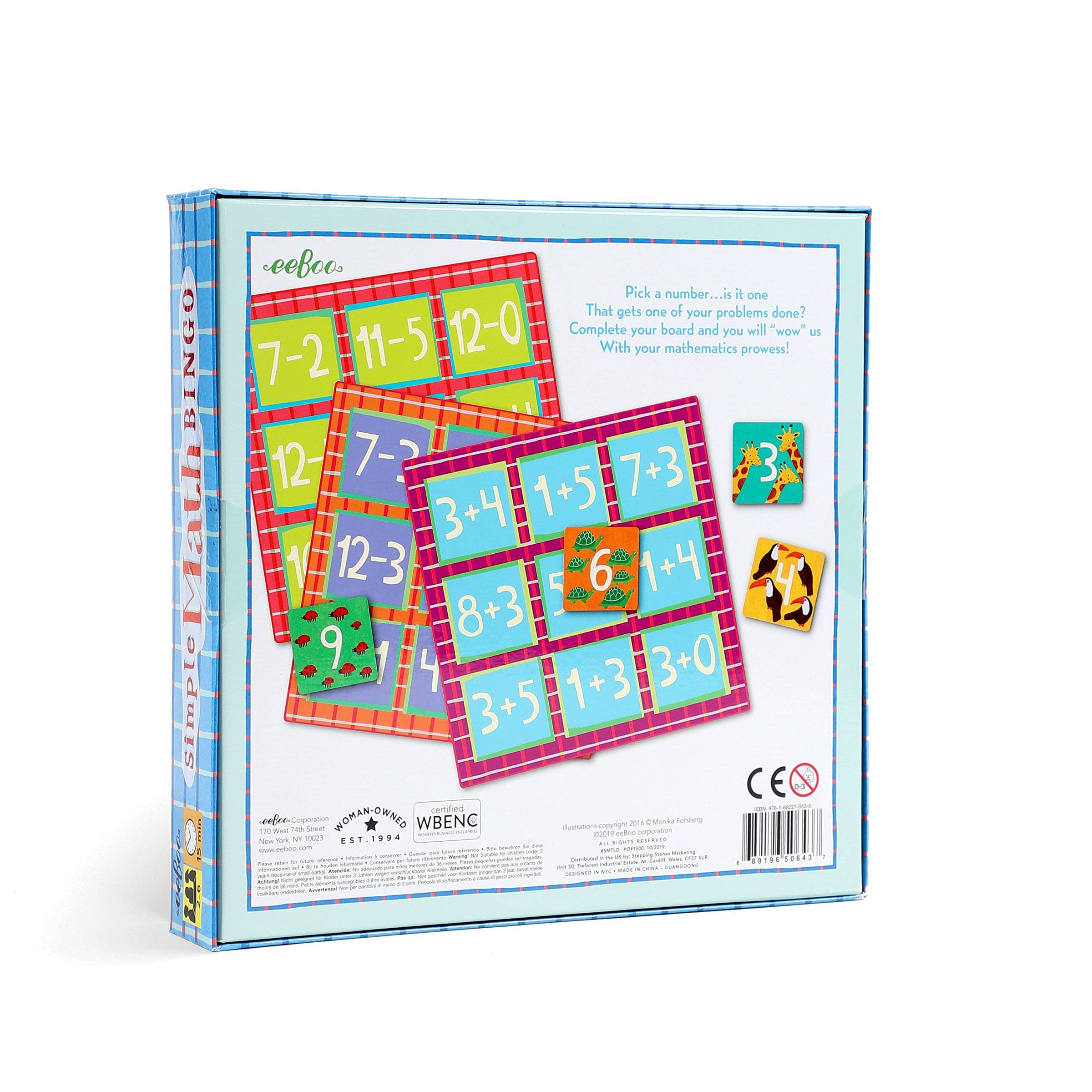 eeBoo: Simple Math Bingo Game, Addition & Subtraction, Match Answers to Complete Number Sentences, 54 Tiles Included, for Ages 5 and up