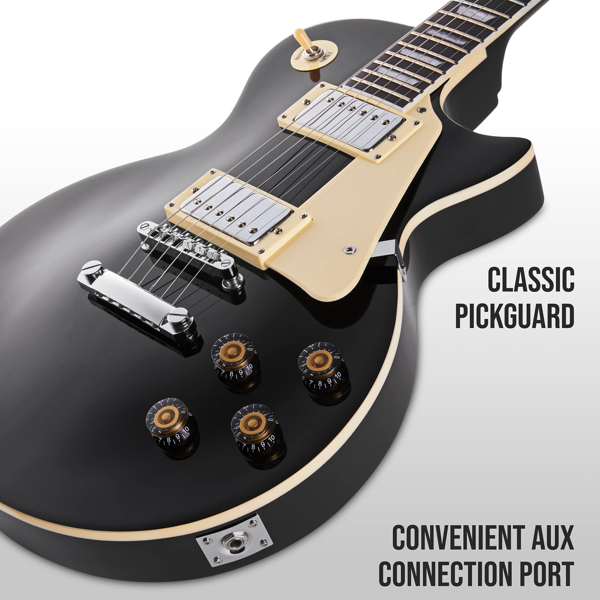 LyxPro 39” SB Series Electric Guitar, LP Style for Beginner, Intermediate & Pro Players Solid Body Guitar, Bonus 2-Pack of Picks, Mahogany Wood, Volume/Tone Controls, 3-Way Pickup - Black