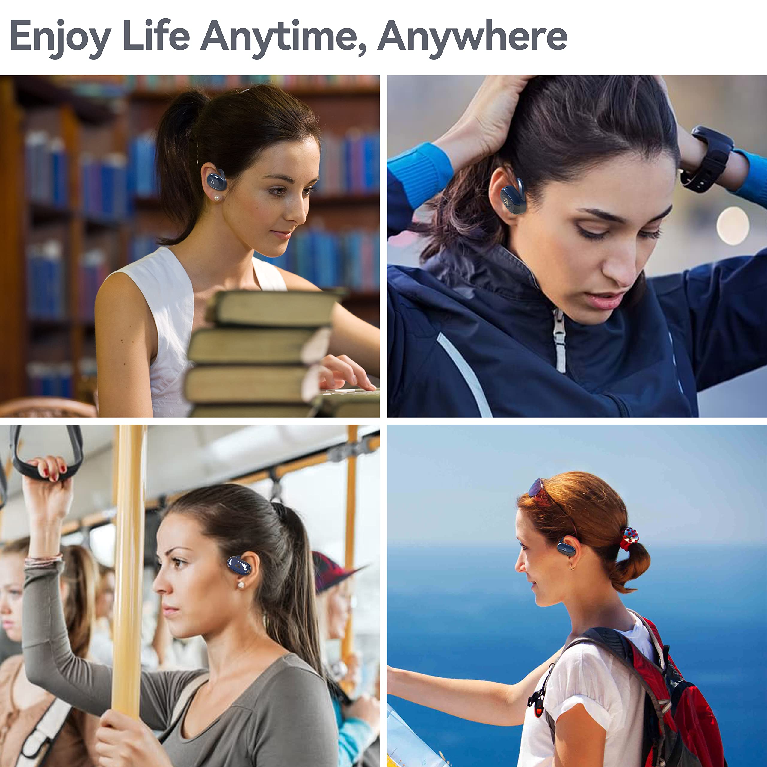 Ankbit Open Ear Headphones Wireless Bluetooth 5.3 Earbuds 60hrs Playtime Stereo Bass Earphones Dual 16.5mm Dynamic Drivers Rotatable Waterproof Headset with Microphone for Sports/Workout/Gym/Running