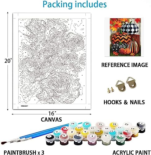 Eiazuiks Paint by Number for Adults. Thanksgiving Paint by Numbers for Adults Beginner Drawing Paintwork with 3 Paintbrushes Paint Canvas Oil Painting Fall 16β x 20β