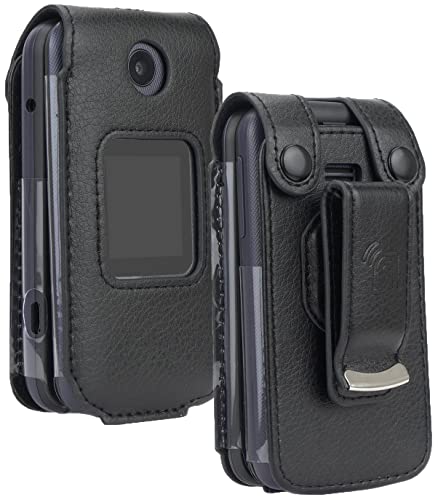 Case for Alcatel Go Flip 4 / TCL Flip Pro/TCL Classic Phone, Nakedcellphone [Black Vegan Leather] Form-Fit Cover with [Built-in Screen Protection] and [Metal Belt Clip]