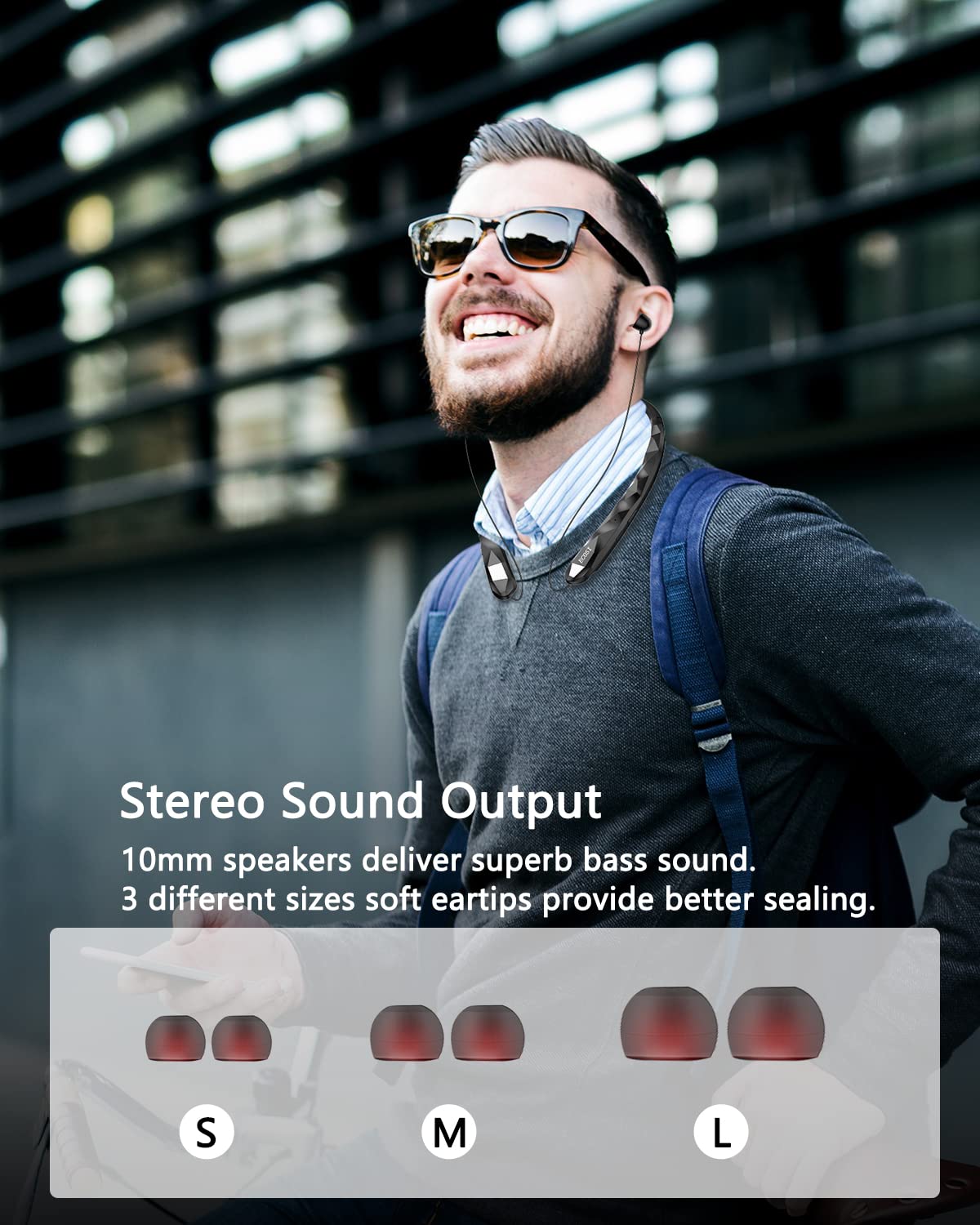 Bluetooth Headphones, Bluetooth 5.0 Neckband Wireless Headphones with CVC 8.0 Mic & Retractable Earbuds, Stereo Headset Earphones Compatible with iPhone Sony Samsung Android (Black)