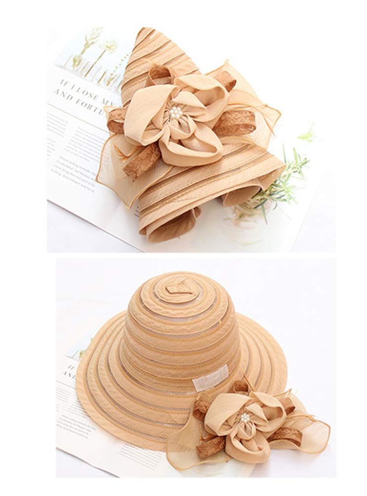Eanny Women Church Derby Dress Hat Wedding Tea Party Bowler Hat Beige
