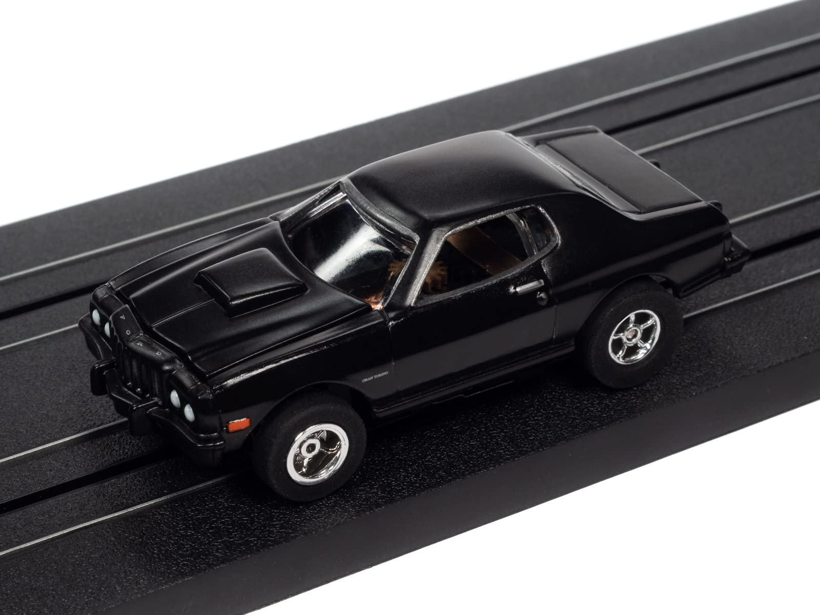 Auto World Xtraction R34 1976 Ford Torino Black HO Scale Slot Car