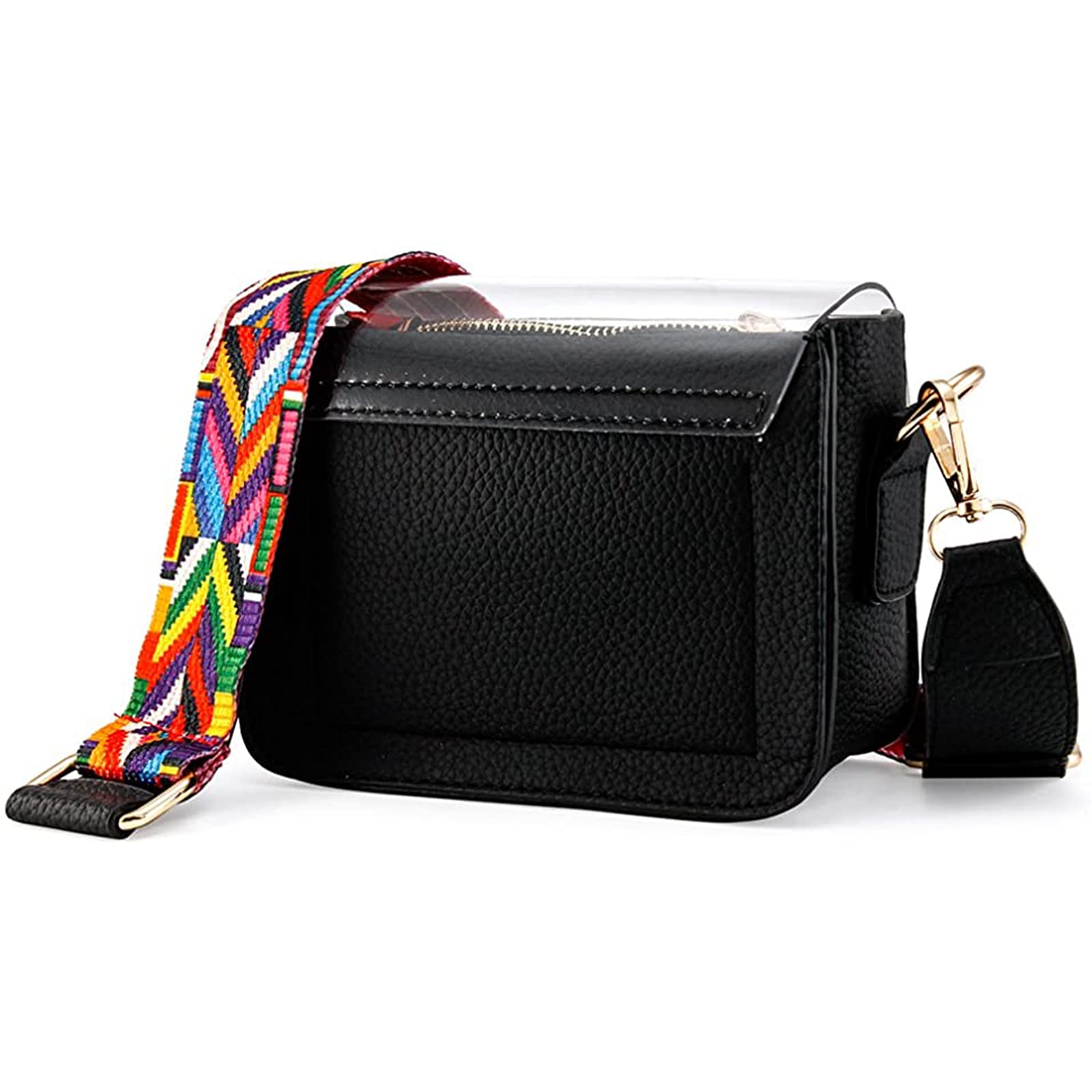 mothgel Women Mini Transparent PVC Plastic Crossbody Summer Durable Shoulder Bag (Black)