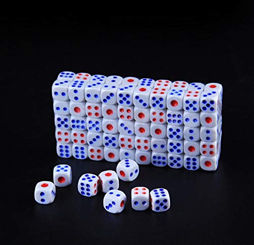 KAKDA,25pcs/lot Standard Plastic 10mm/12mm/14mm Game White Decider Dice Die RPG Toy Bauble B2C Shop Red and Blue dots dice GYH - (Color: 14mm)