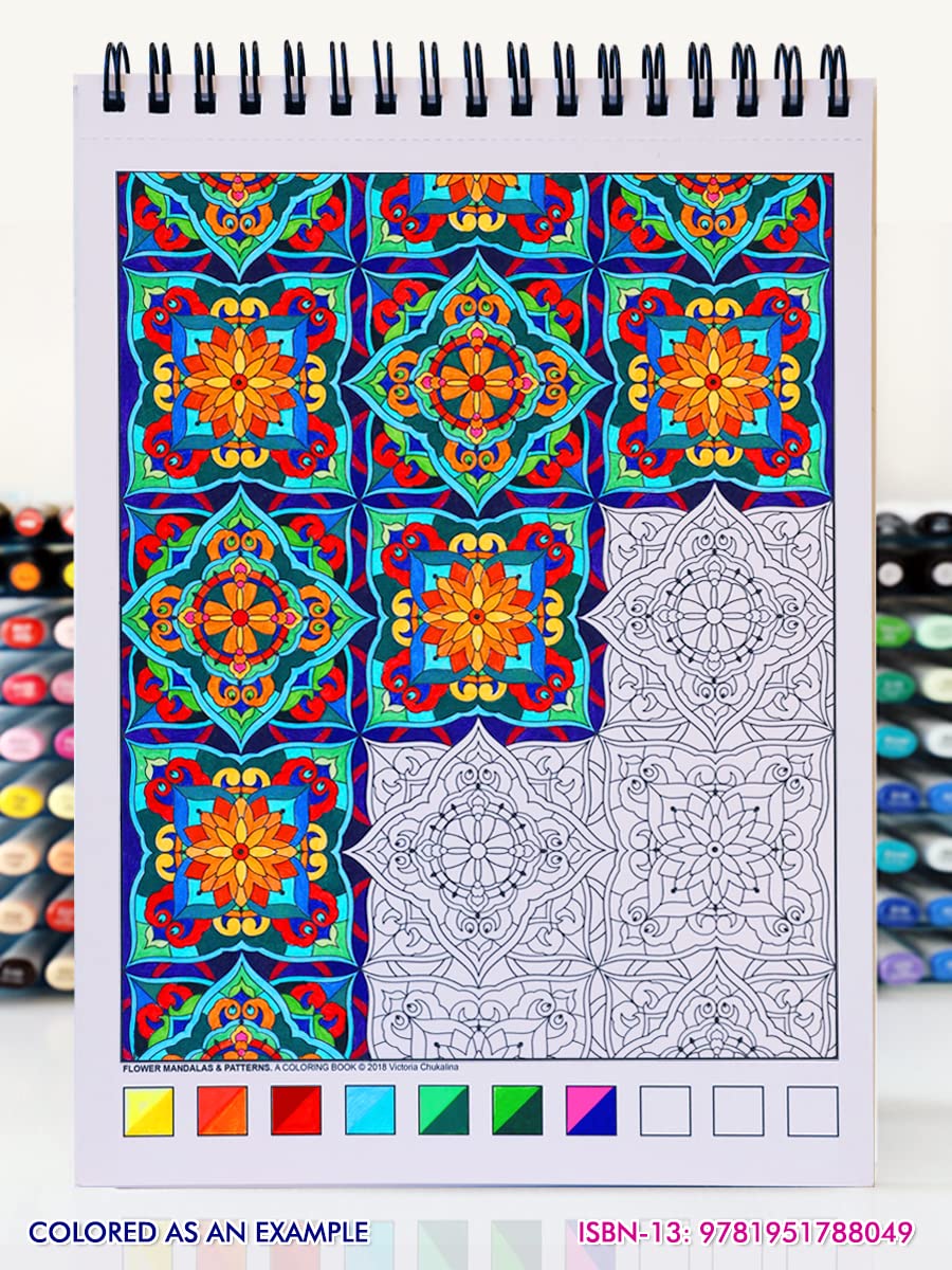 Flower Mandalas and Patterns. Travel Size Coloring Book for Adults on Thick Artist Paper with a Spiral Binding on The Top