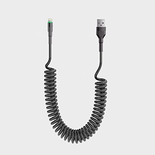 Coiled Lightning Cable Carplay[Apple Mfi Certified], USB to Lightning Cable Fast Data Sync with LED, Short Retractable iPhone Charger Cord for Car Compatible with iPhone 14/13/12/11 Pro Max/Pro/Xs Max