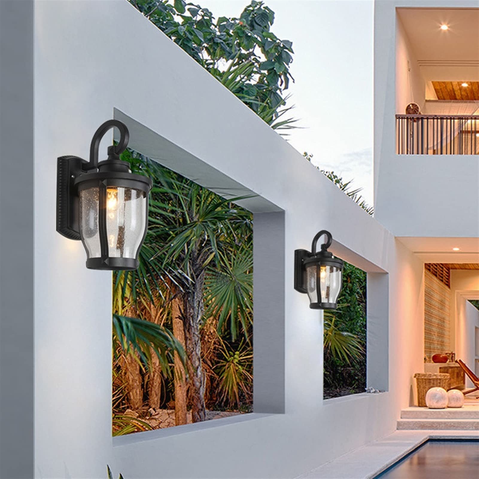 Quality wall lamps LED Outdoor Wall Light, Black with Transparent Water Glass, Photocell Sensor, 580 Lumens, Dusk to Dawn Light Sensor, Anti-Rust, Garden, Courtyard, Home, Decorative Lights, Residenti