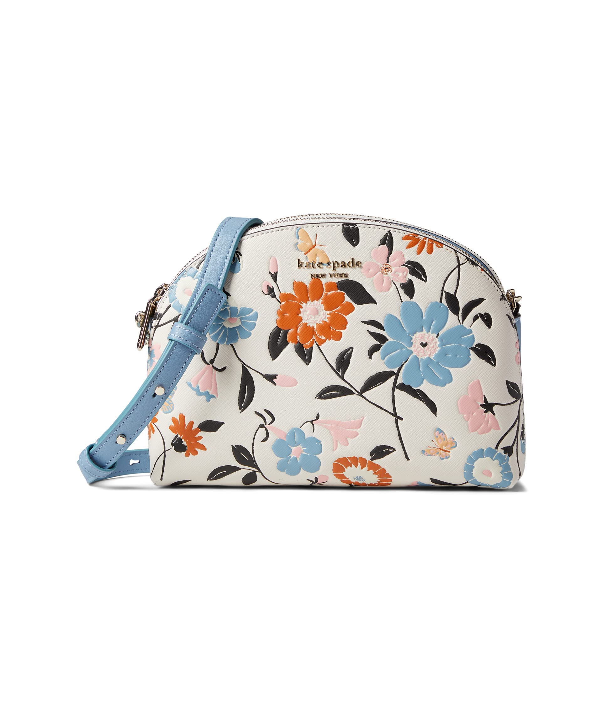 Kate Spade New York Spencer Floral Garden Embossed Double Zip Dome Crossbody Parchment Multi One Size