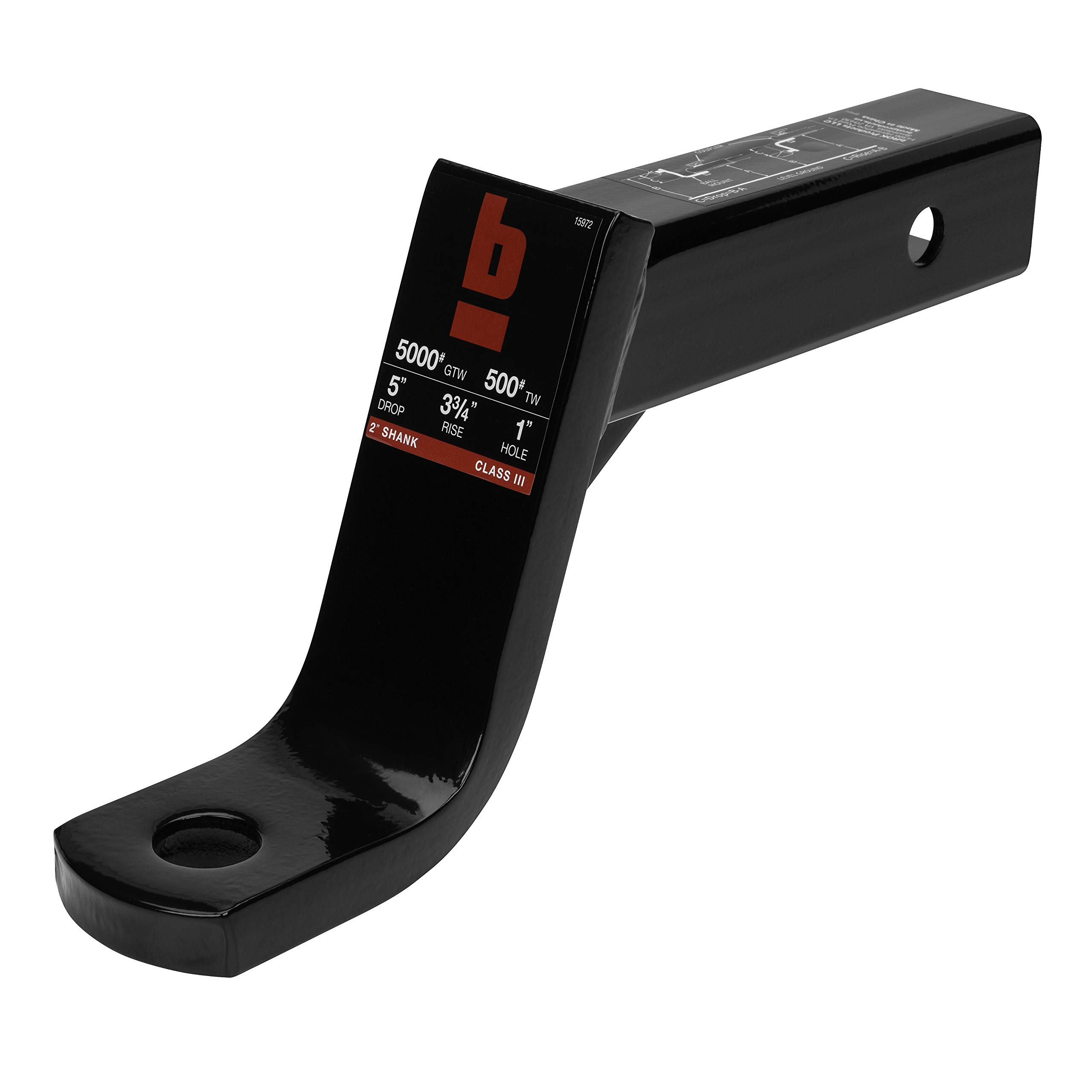 bROK Products 15972 Standard Ball Mount 2"x5"Drop, 1" Ball, Black Powdercoat