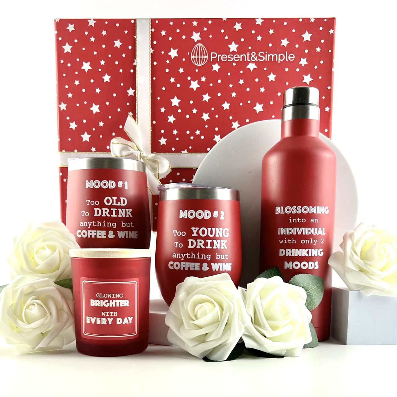 Birthday Gift for Women - Ideas for Best Friend, Mother, Sister, Girlfriend, Coworker - Wine Set with 2 Wine Tumblers - Unique Funny Best Gift Basket for Women for Birthday, Thank You Gift (Set of 4)
