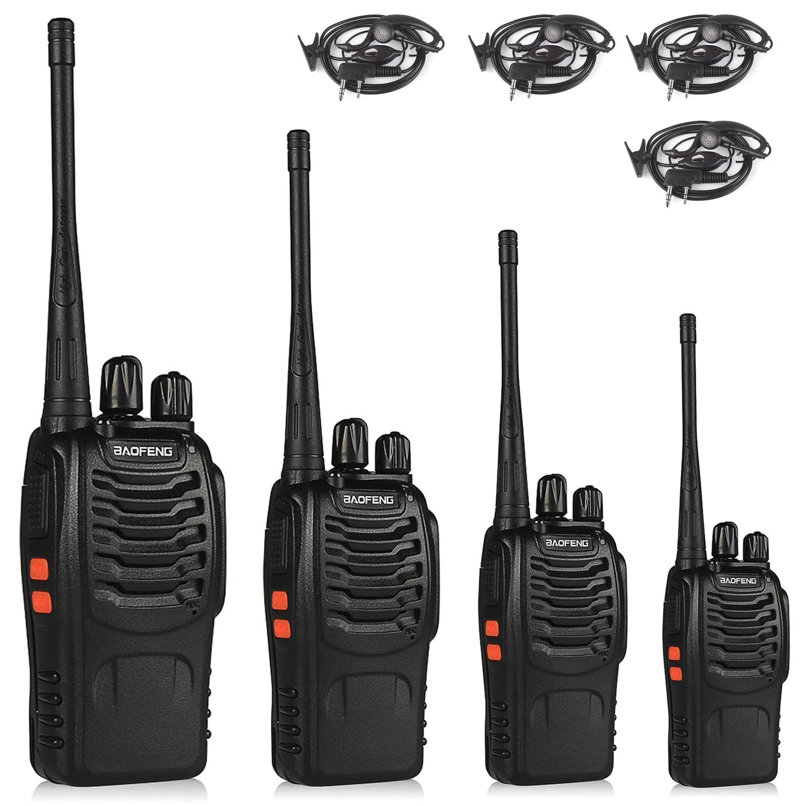 Baofeng BF-888S Walkie Talkies for Adults Long Range Rechargeable Handheld Free Two Way Radios with Earpieces, Flashlight, 16 Channel Work Walky Talky for Cruise Ship Hiking Hunting Skiing(4 Pack)