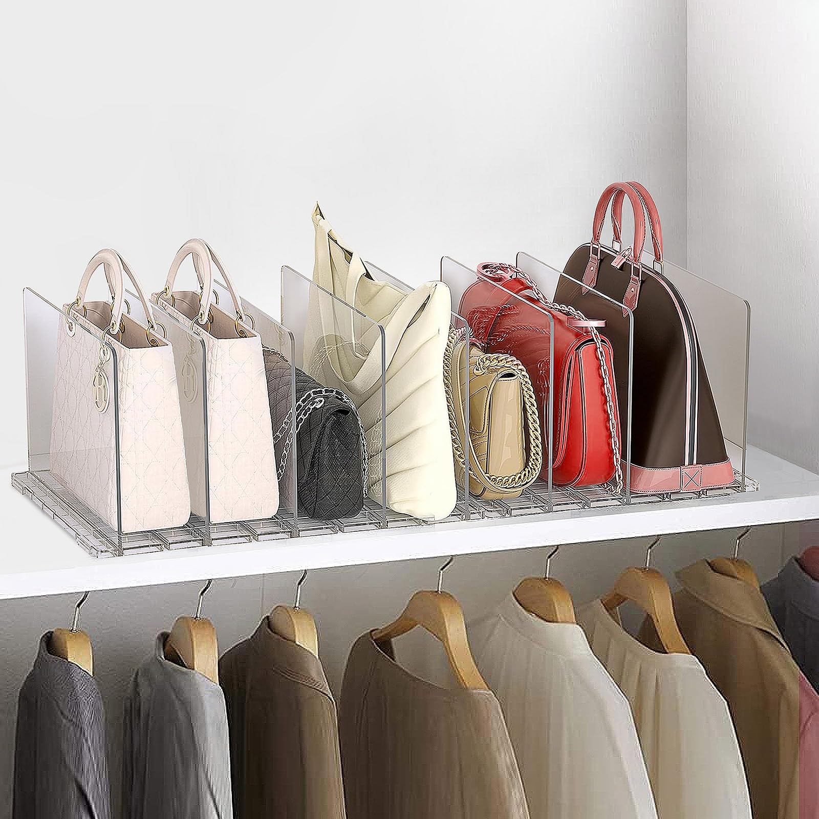 Generic 8PCS Purse Organizer for Closet,Adjustable Clear Shelf Dividers Purse Bag Divider for Closet Organizer,Handbag Organizers for Closets, SNTN1, transparently