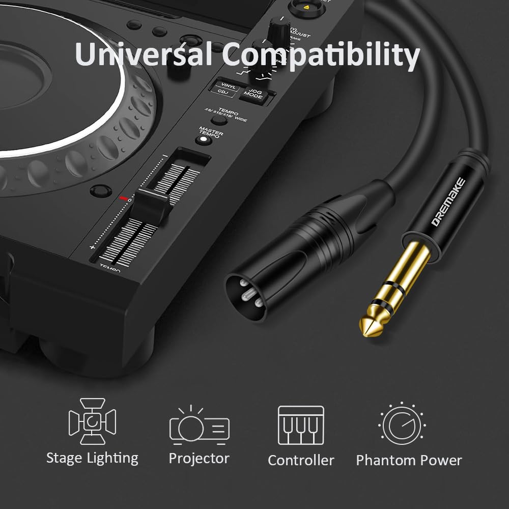 DREMAKE 10 Foot TRS Stereo 6.35mm 1/4 Inch to XLR Balanced Mic Cable Male to Male Audio Patch Cord for Speakers,Amplifier