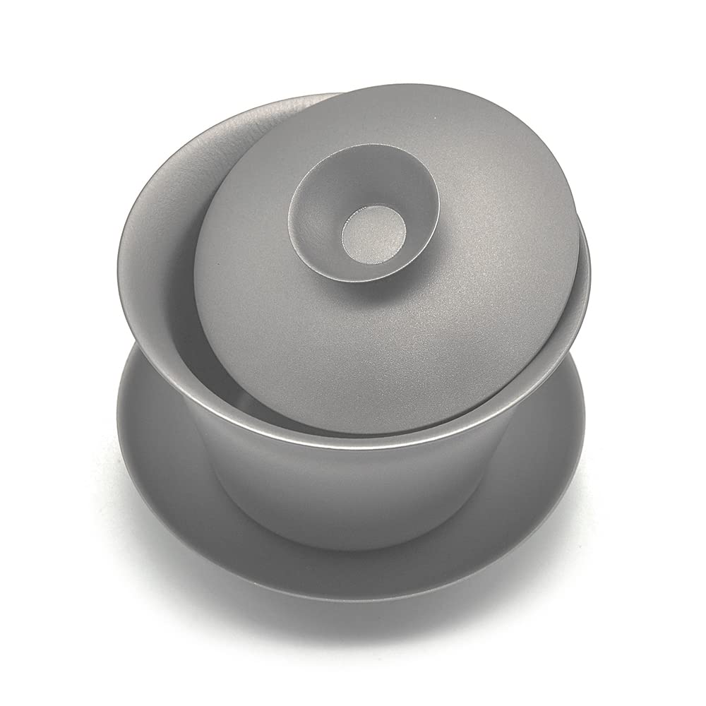 AXUYU Titanium 200ml Tea Cup with Lid and Saucer Set Chinese Traditional Gaiwan Kungfu Tea Bowl Double-Wall Loose Leaf Tea Cup