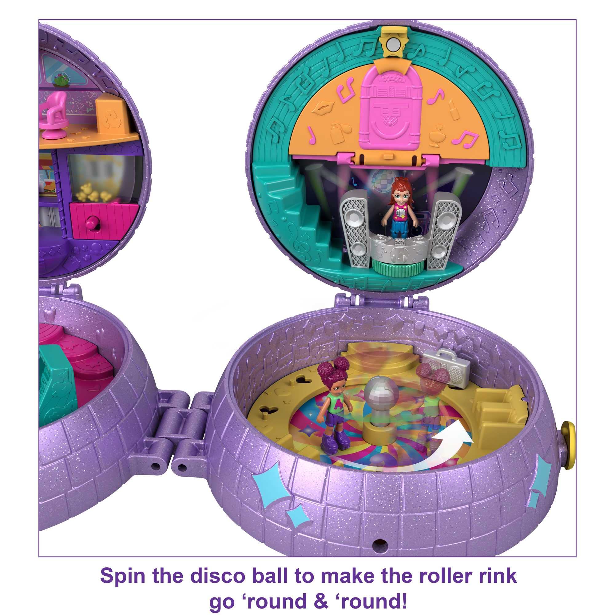 Polly Pocket Dolls & Accessories, Compact Playset with 2 Micro Dolls, 15 Toy Pieces & 1 Fashion Piece, Double Play Skating