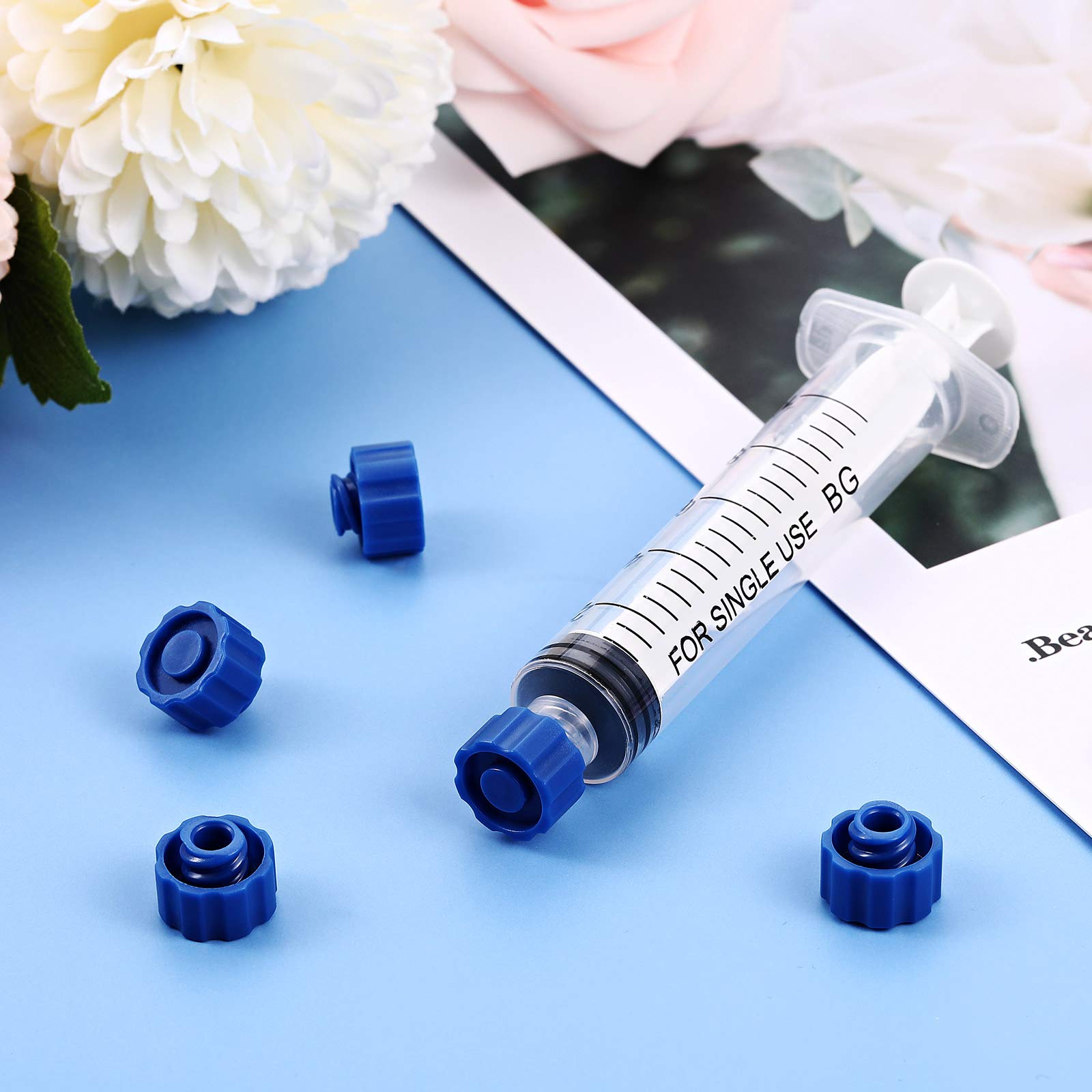 Syringe Tip Caps No Needle Lock Cap for Feeding Tubes Lab Supplies, Blue (300 Pieces)