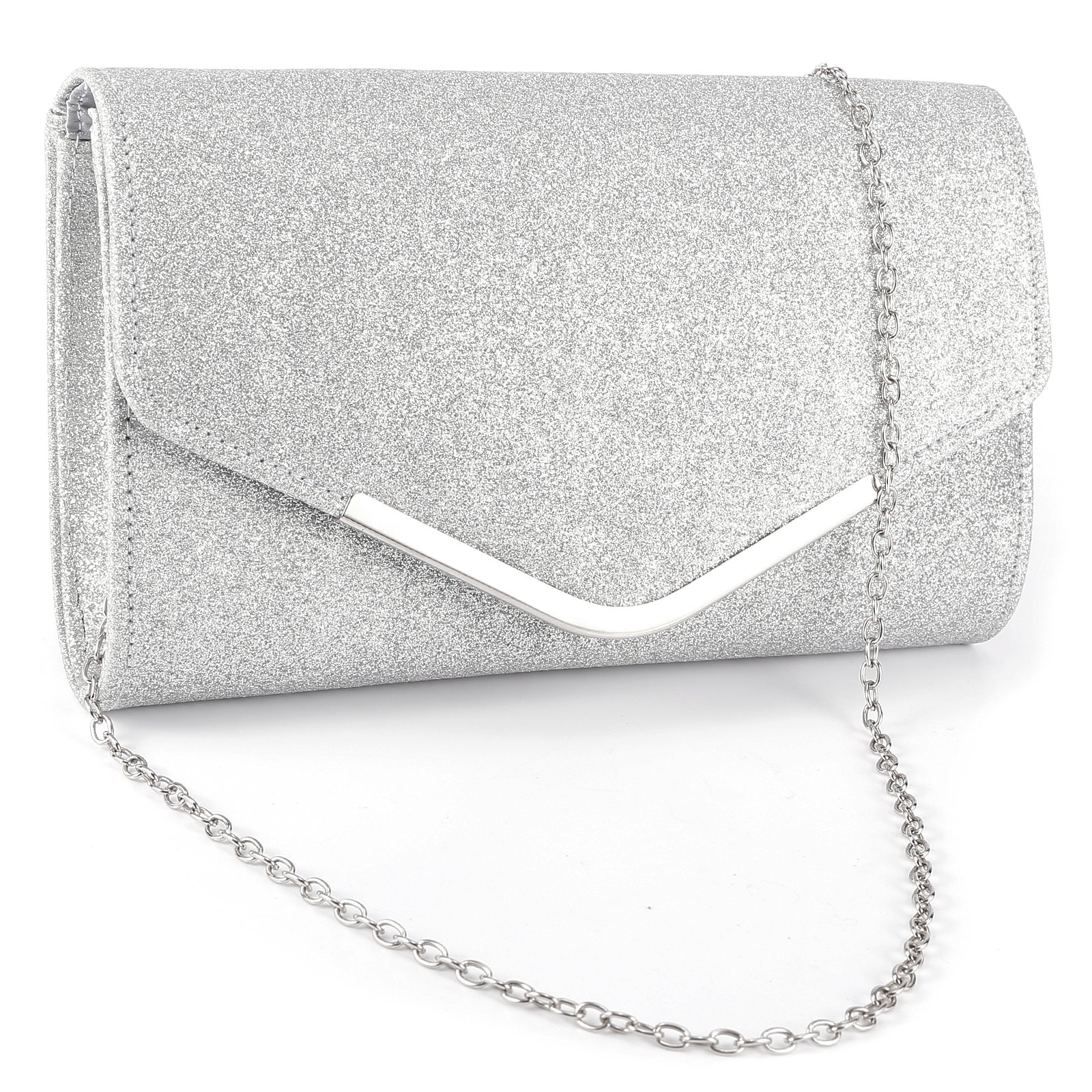 Anladia Evening Bag for Women Glittered Envelope Clutch Bag Prom Handbag Party Purse Shoulder Clutch(Silver)