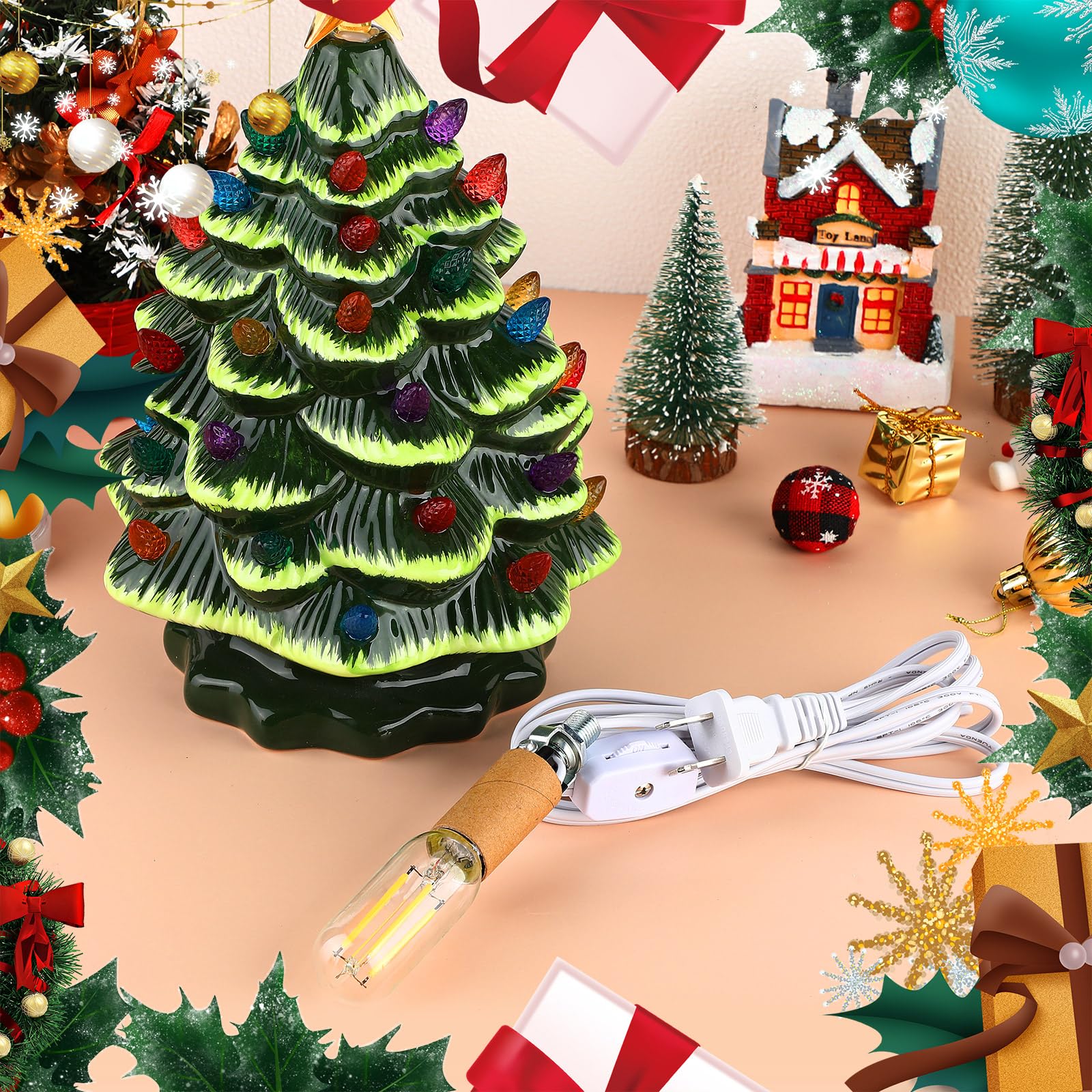 Baquler Medium Christmas Tree Wiring Kit, with 4 Watt LED Bulb, Ceramic Christmas Tree Replacement Lights, E12 Candelabra Base, Lamp Wiring Kit Nice for Desk Lamp Lighting and DIY Projects (1)