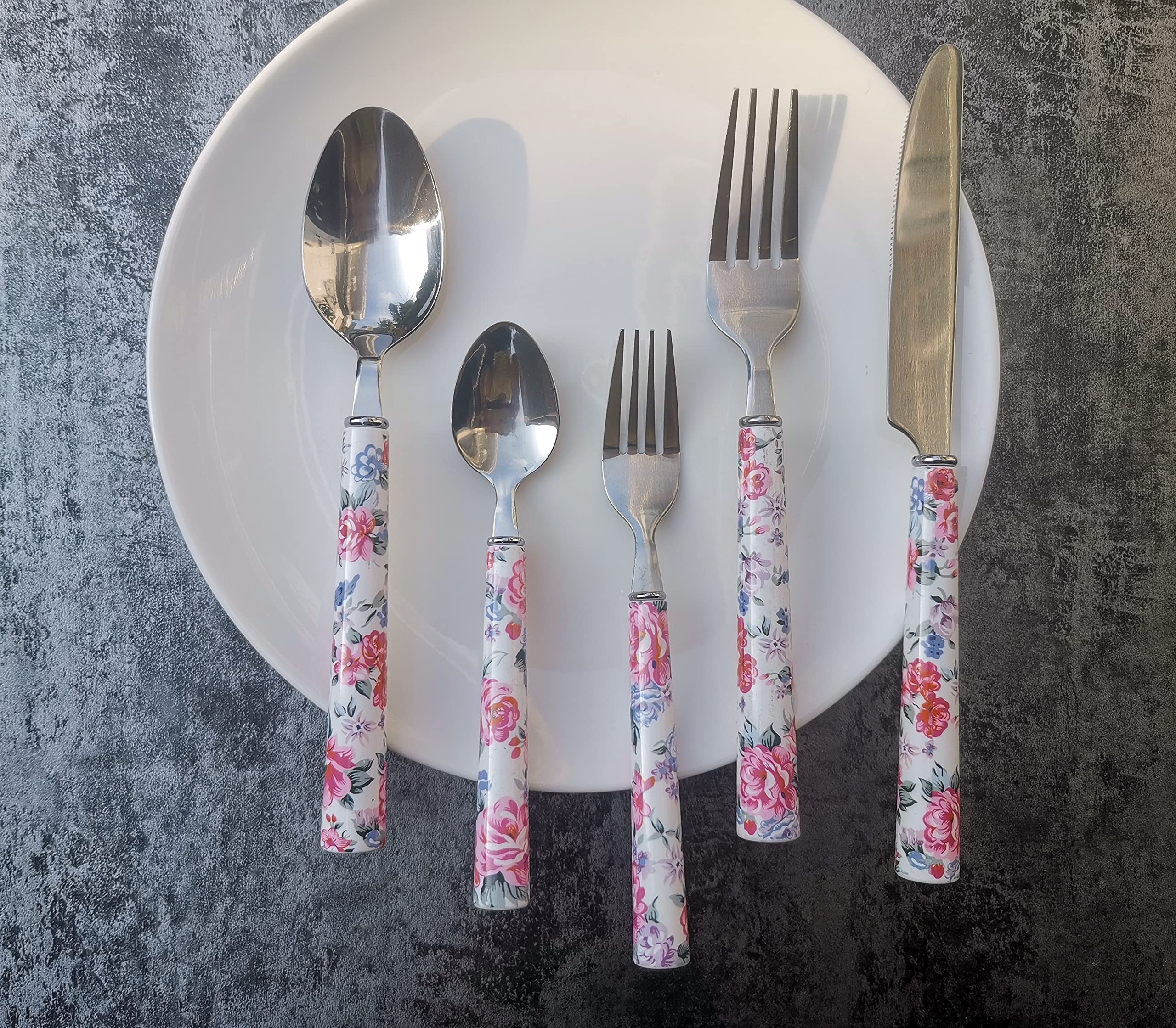 Elegant Peony Flower 20-Piece Flatware Set, Service for 4, Stainless Steel Cutlery Silverware Set for Home Wedding