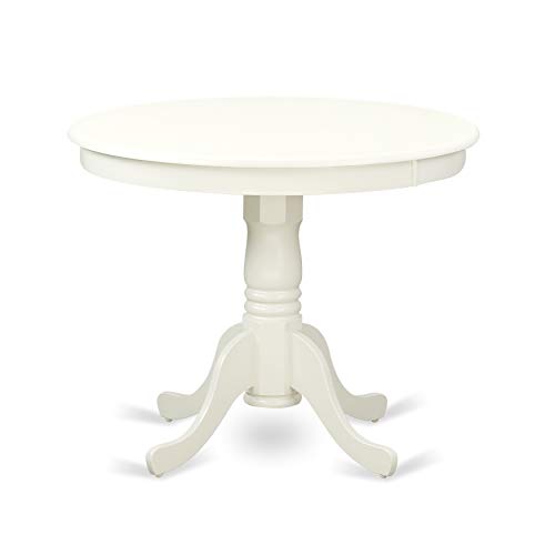 East West Furniture ANIP5-LWH-W 5 Piece Modern Set Includes a Round Kitchen Table with Pedestal and 4 Dining Room Chairs, 36x36 Inch, Linen White