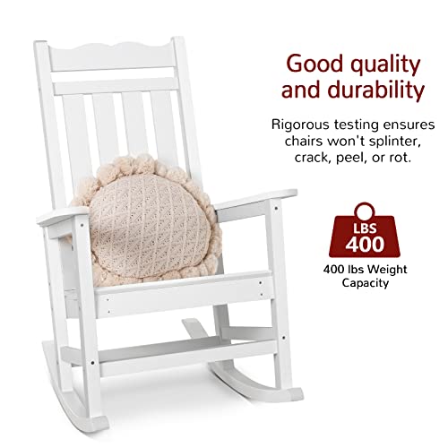 Stoog Set of 2 Outdoor Rocking Chairs, Hips Plastic Porch Rocker with 400 lbs Weight Capacity, for Backyard, Fire Pit, Lawn, Garden and Indoor (White)
